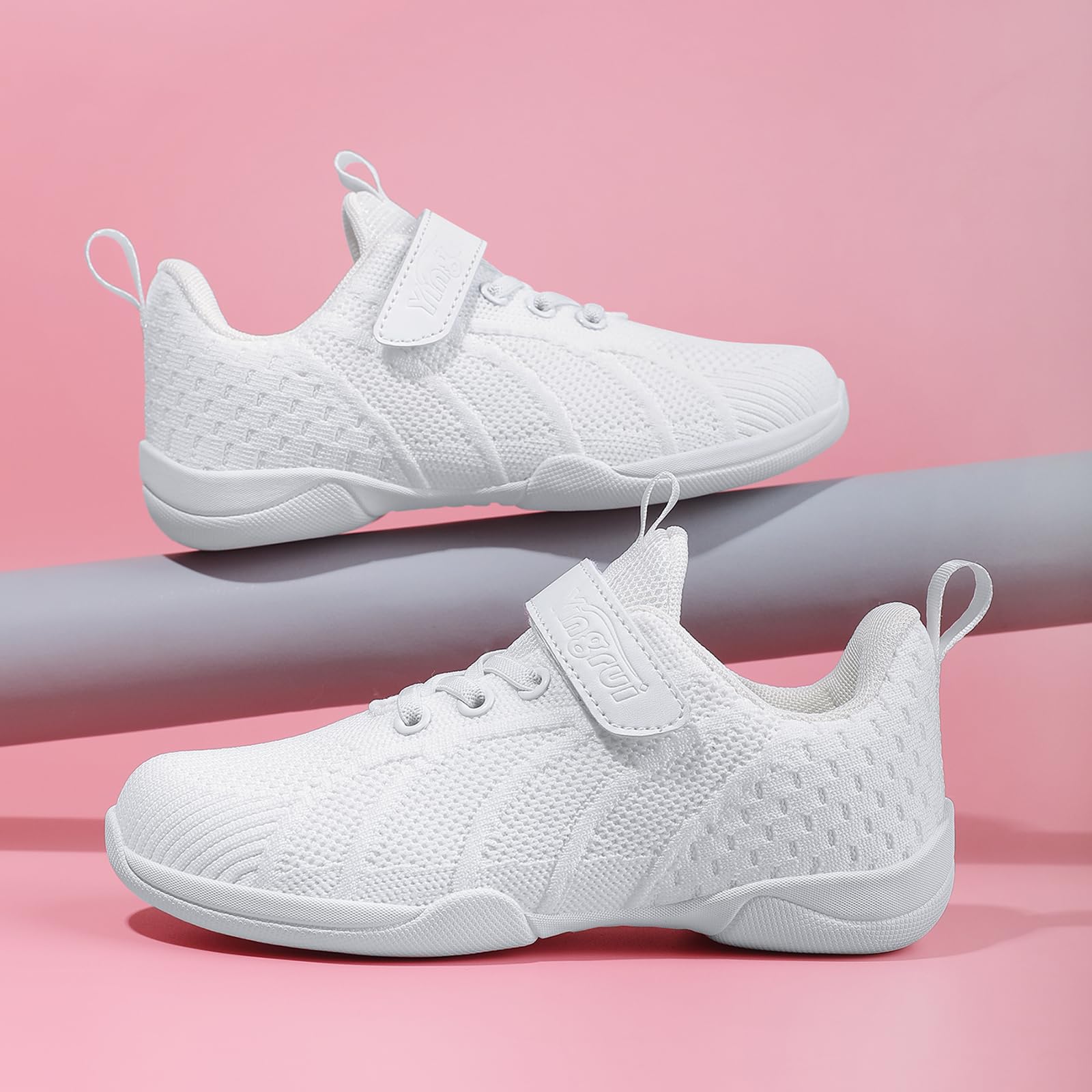VINIGIAGIA Youth Girls Boys White Cheerleading Shoes Athletic Training Tennis Breathable Competition Mesh Hook&Loop Cheer Sneakers Size 12.5