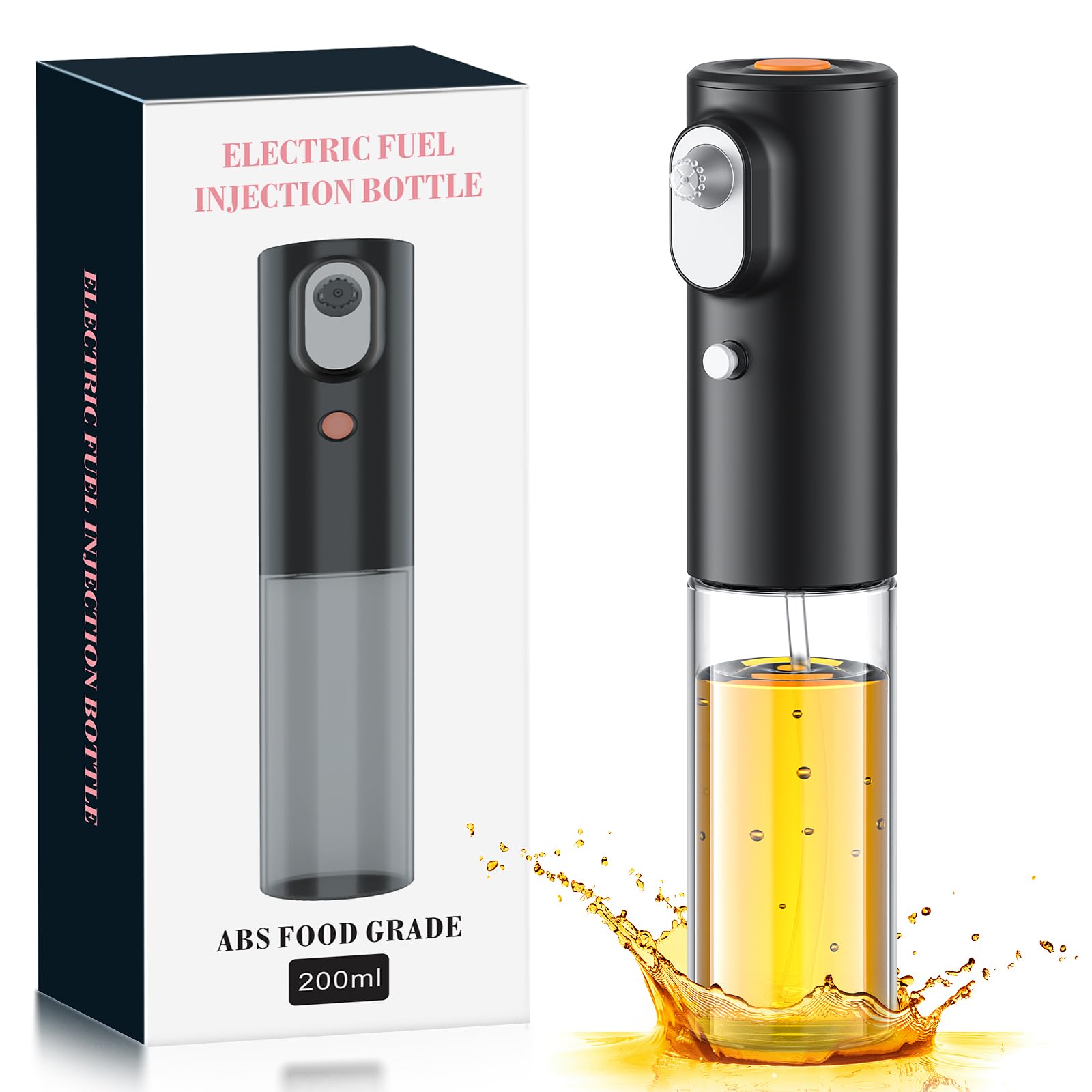 PUZMUG Oil Sprayer for Cooking - Electric Olive Oil Sprayer - 200ml Glass Oil Spray Bottle - Continuous Spray with Portion Control - Two Spray Methods - Kitchen Gadgets Accessories for Air Fryer