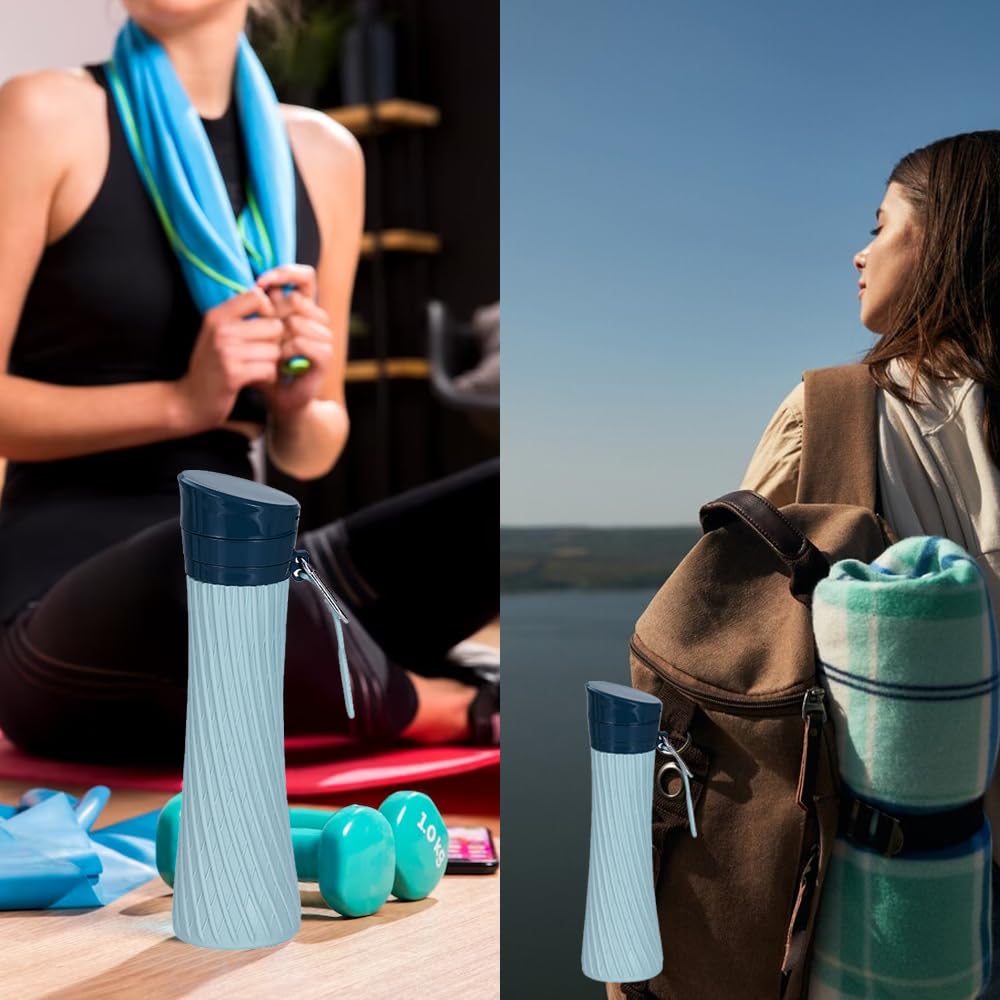 MOXILYN 20oz Collapsible Water Bottles BPA Free Reuseable Leak proof Drinking Spout Silicone Foldable Water Bottles for Sports Travel Gym Essentials Camping Hiking - Rotating Tower Shaped Bottle