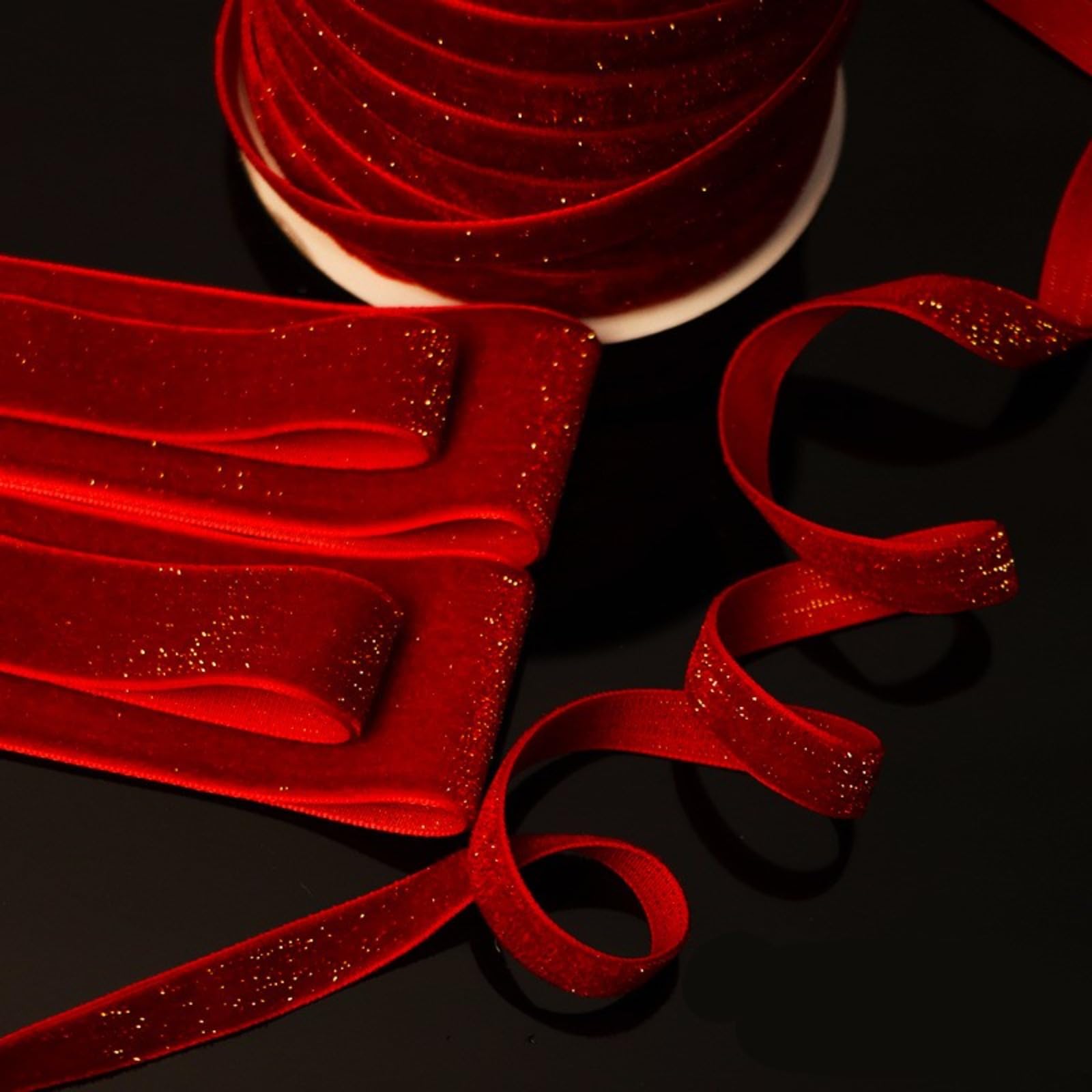 Christmas Ribbon Red Velvet 10 Yards Gold Wire Artificial Glitter Ribbons for Gift Wrapping DIY Hair Bowknot