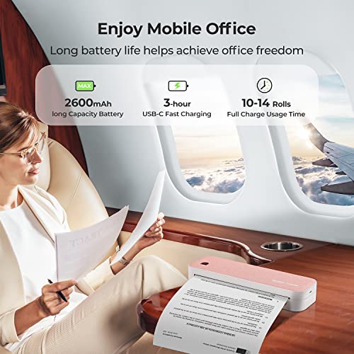 MUNBYN Portable Printer ITP01, Bluetooth Thermal Printer for Travel, Support 8.5x11 US Letter & A4 Paper, Compatible with Android and iOS Phone & Laptop, Inkless Printer for Mobile Office(Pink)