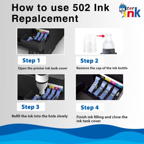 st@r ink 502 Pigment Compatible Ink Bottle Replacement for Epson 502 (Black) T502 for EcoTank ET-2760 ET-2750 ET-3760 ET-4760 ET-3750 ET-4750 ET-3830 ET-2850/3850/4850 ST-2000 Printer (2 Packs)