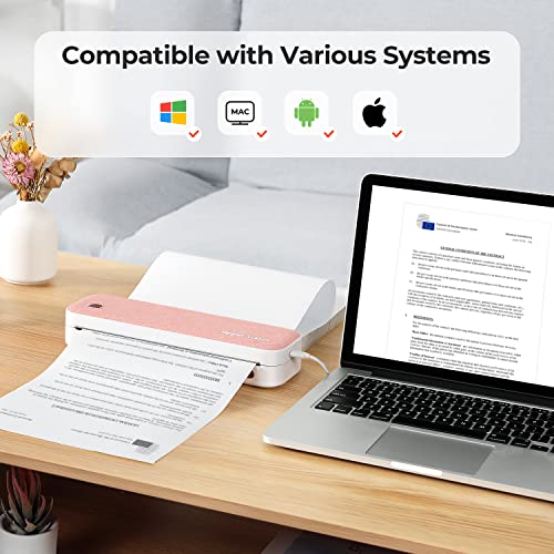 MUNBYN Portable Printer ITP01, Bluetooth Thermal Printer for Travel, Support 8.5x11 US Letter & A4 Paper, Compatible with Android and iOS Phone & Laptop, Inkless Printer for Mobile Office(Pink)