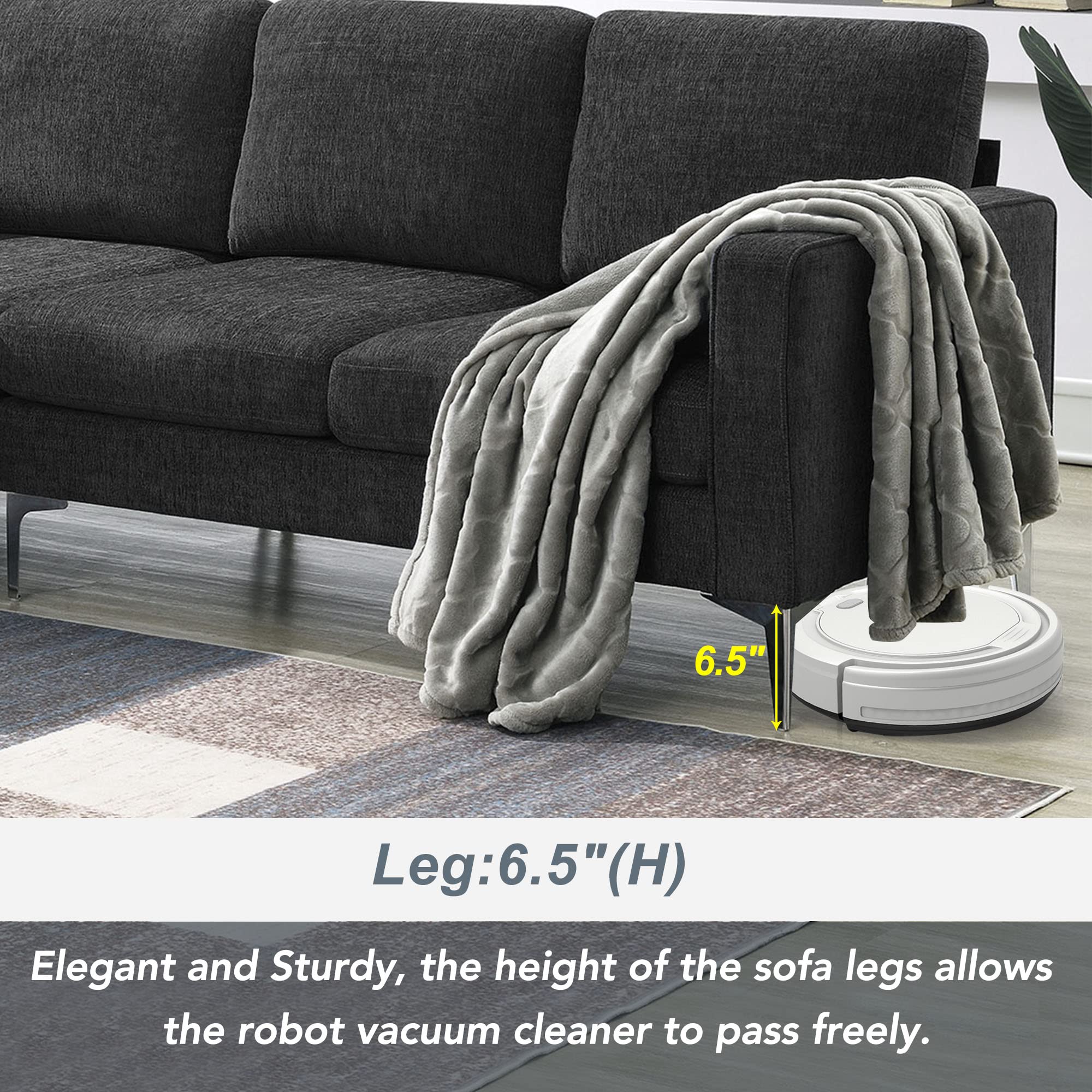 OPTOUGH Modern Chenille Fabric Convertible Sectional Sofa with Reversible Chaise,L-Shaped Couch 3-Seat Sofacair with 2 Pillows for Living Room,Apartment (86" Drrk Grey)