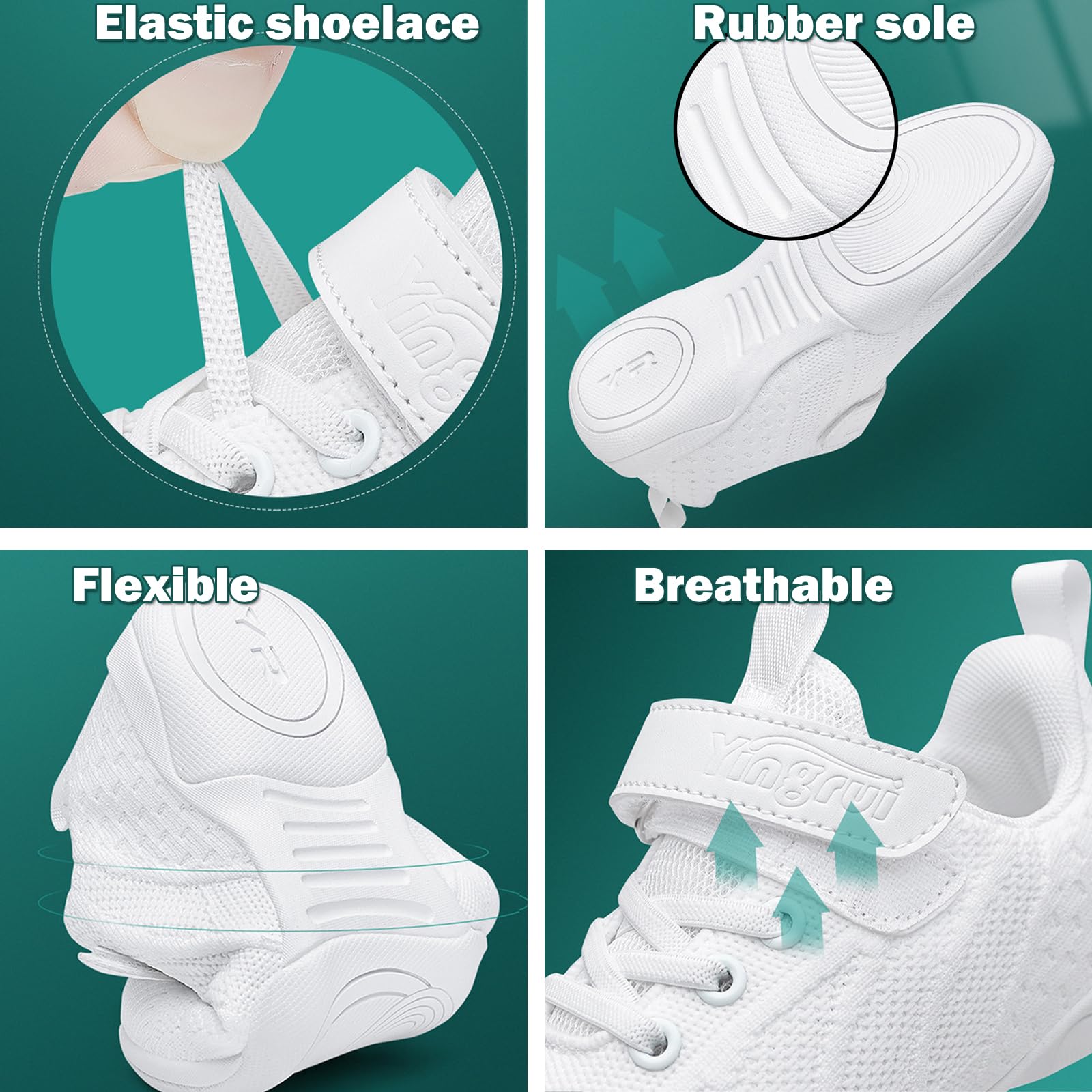 VINIGIAGIA Youth Girls Boys White Cheerleading Shoes Athletic Training Tennis Breathable Competition Mesh Hook&Loop Cheer Sneakers Size 12.5