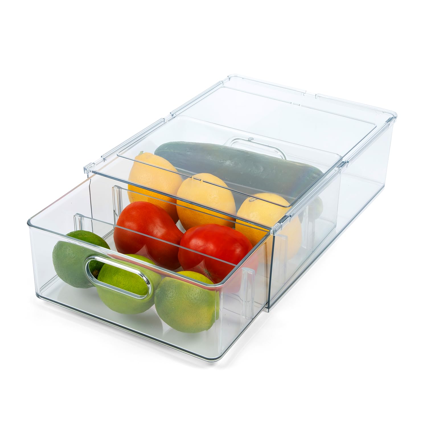 Tidy Tools Clear Plastic Storage Bin with Pull-Out Drawer, Stackable Food Storage Container for Pantry Organization and Kitchen