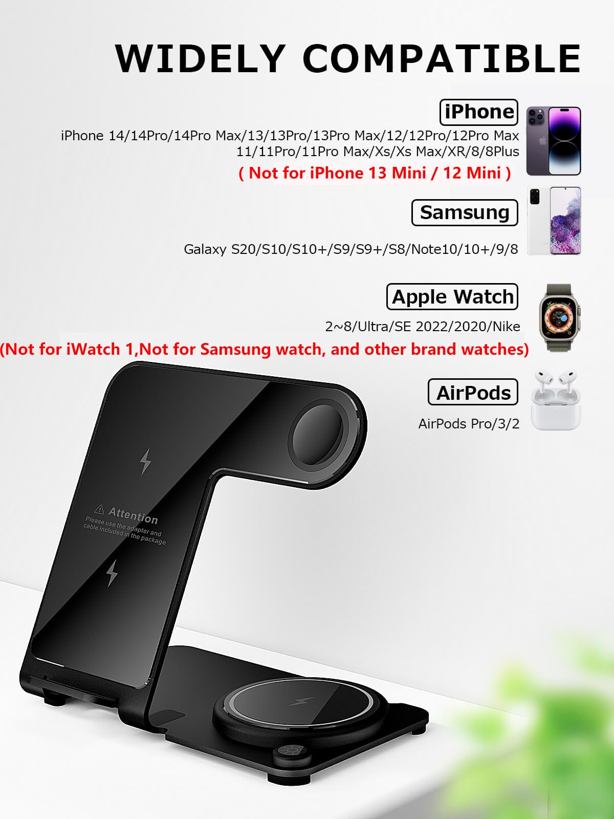 Mlfsaier 3 in 1 Charging Station for Multiple Devices Apple - Aluminum Alloy Fast Wireless Charger Stand Dock for iPhone 15/14/13/12/11/Pro/Max/XS/XR/X/8/Plus,for Apple Watch &AirPods Desk Beside