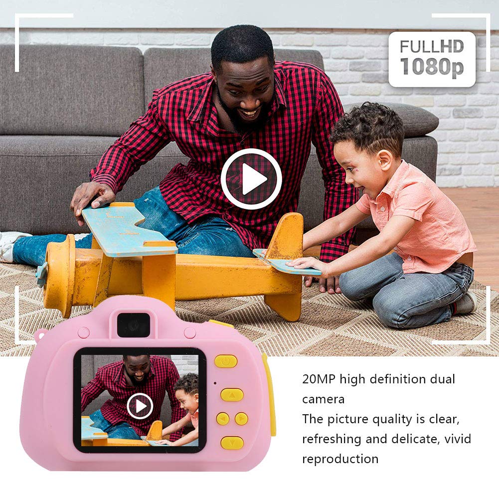 Kids Digital Camera, Cartoon Digital Camera, Mini Toy Camera for Girls Boys Birthday Gifts, with 2.0 Inch IPS Screen, Antilost Rope, Support Multilanguage, Pink (Pink)