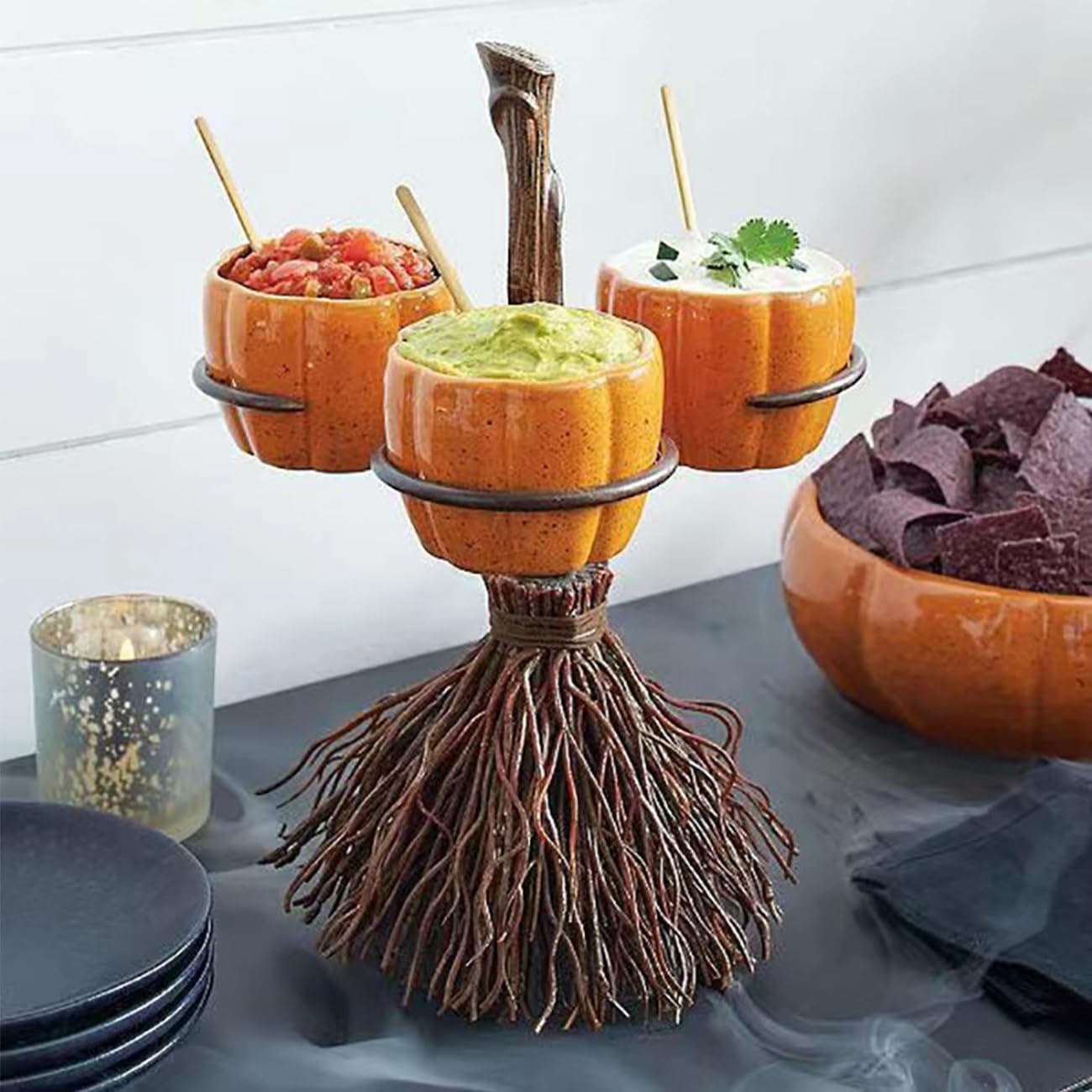 BWDCQMX Halloween Candy Holder Cupcake Stand Pumpkin Bowl Halloween Decor Witch Broom Design Candy Holder Orange Halloween Table Centerpieces Cute Decor for Halloween Parties
