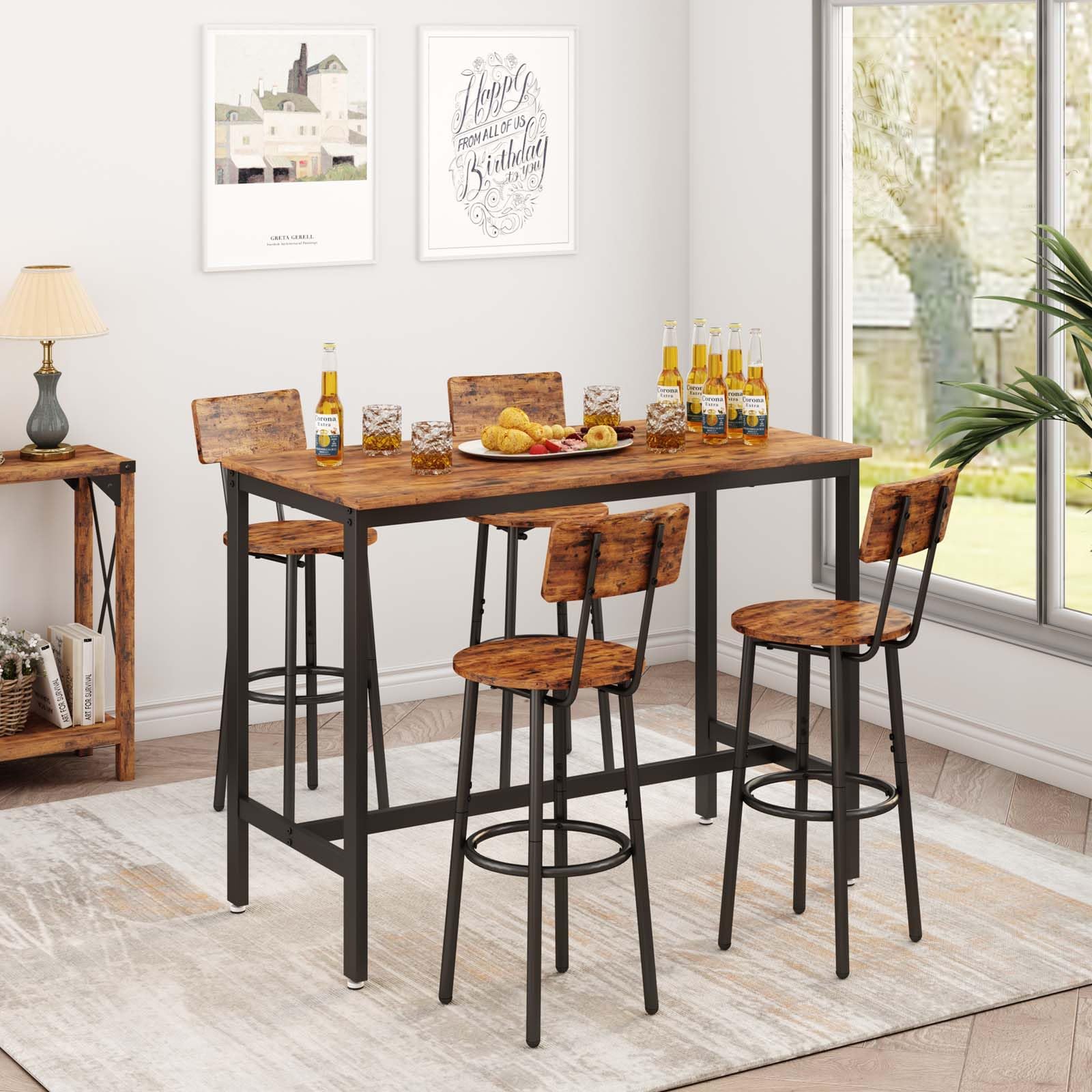DUNTRKDU 5 PCS Dining Table Set, Modern Kitchen Table and Chairs for 4, Wood Pub Bar Table Set Perfect for Breakfast Nook, Load-Bearing 350 lbs, Small Space Living Room