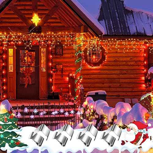 60PCS Metal Christmas Light Gutter Hooks Xmas Lights Hanging Clips Outdoor Seasonal Lighting Hooks Galvanized Holiday Light Clips Gutter Light Hangers Roof Hooks for Outdoor String Patio Lights