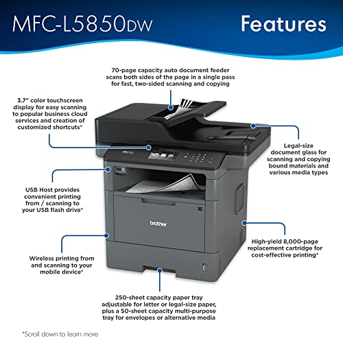 Brother MFC-L5850DW Monochrome Laser All-in-One Printer, Copier, Scanner, Fax