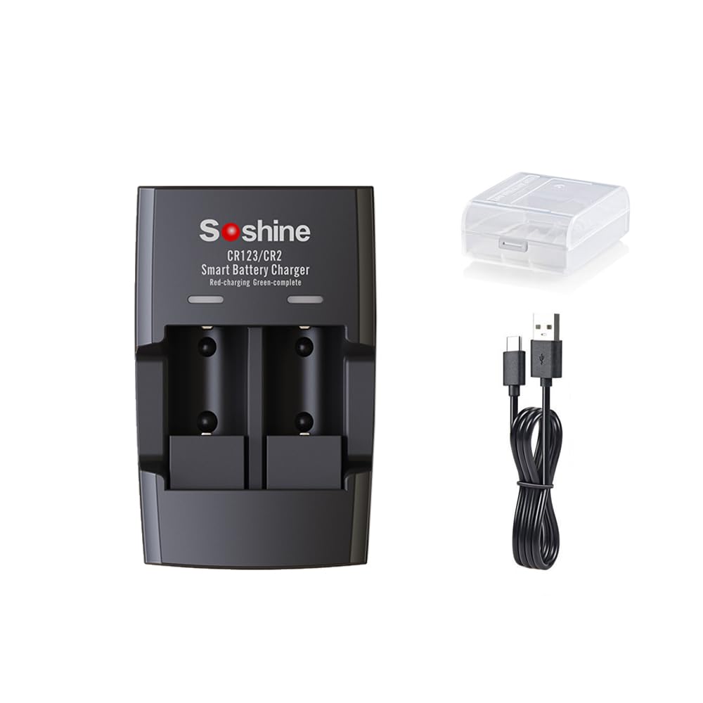 YDYDYYD Li-ion Battery Charger for 3.7V Li-ion RCR123 16340、 CR2 14250 15266, with USB C Charging Cable and 2 Slots Battery Storage Box, for Camera、 Toys、 Flashlight Battery Charger