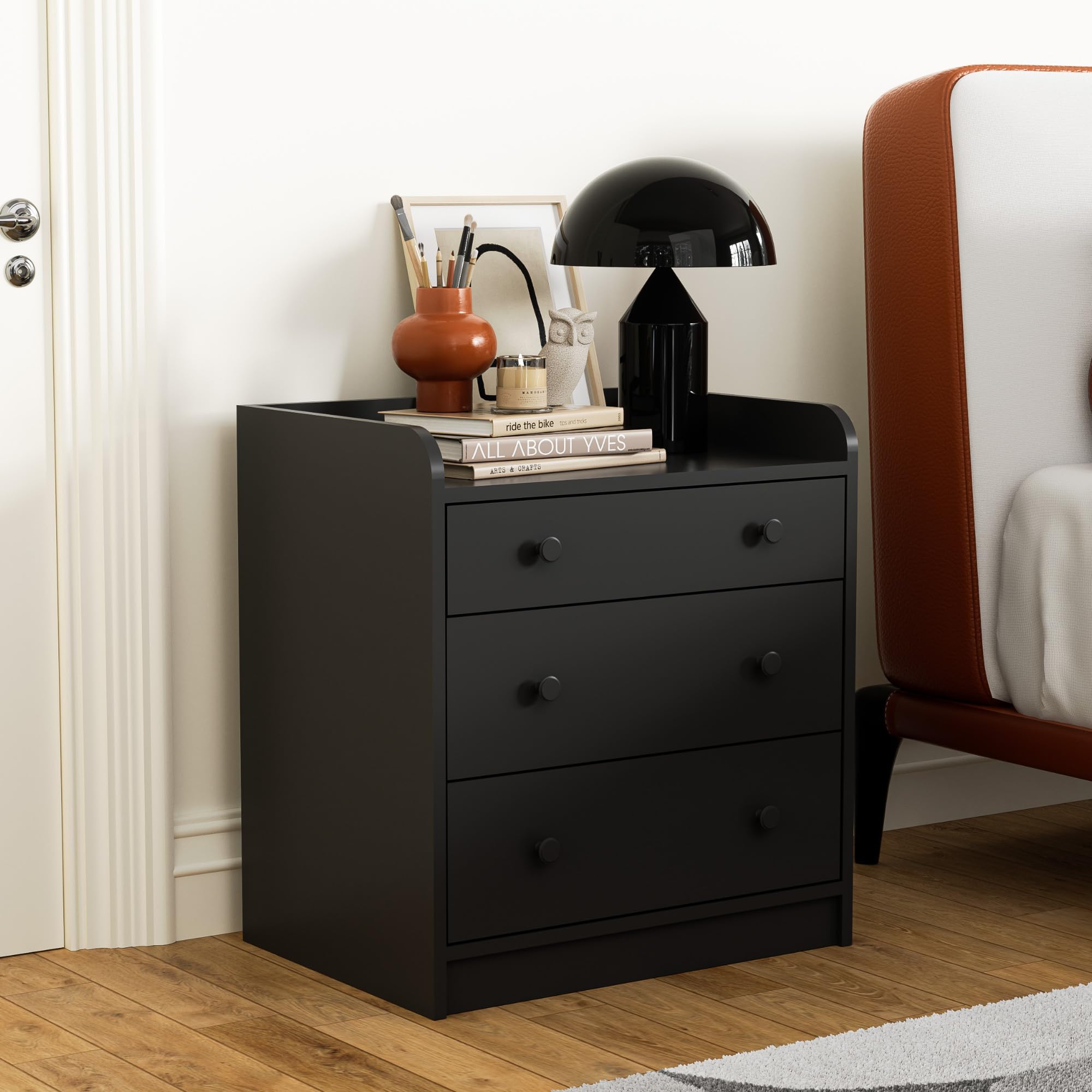 Anystyle Black 3 Drawer Dresser Set of 2, Modern 3 Drawer Dresser Bedside Table, Black Side End Table Nightstand for Bedroom Living Room