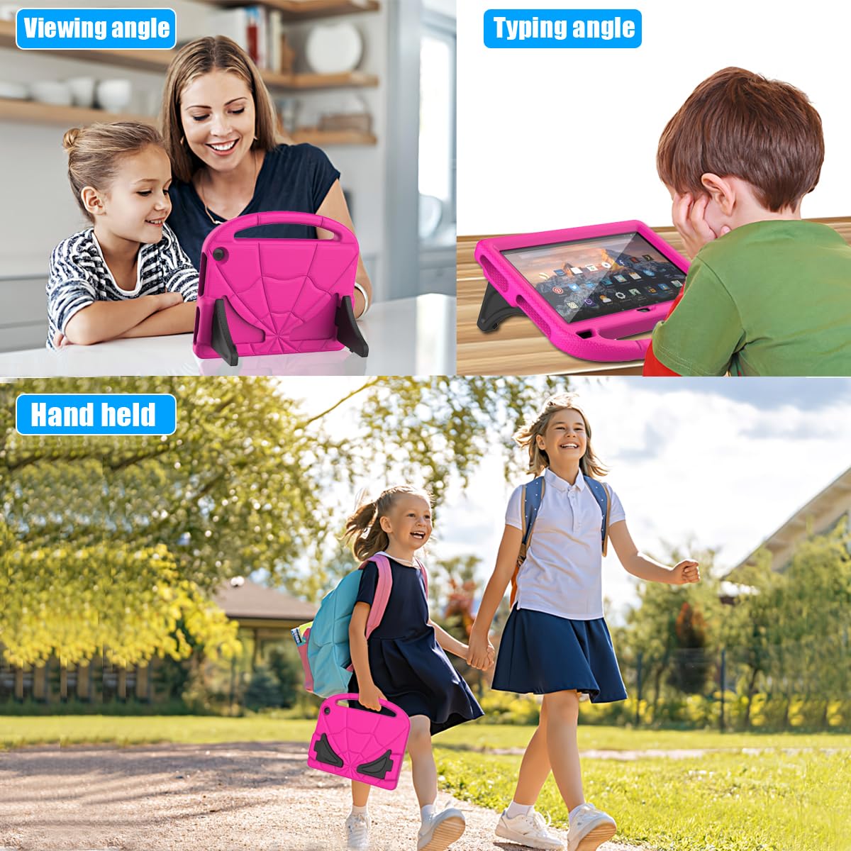 All-New Tablet Kids Case for 2021 Tablets 10in - Patamiyar Light Weight Shock Proof 10" Kids Friendly Case with Screen Protector Handle Stand Imcompatible with 10inch Samsung iPad Tablets -Rose