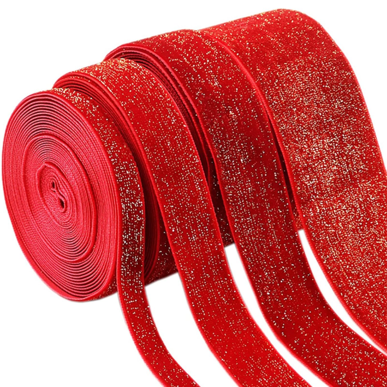 Christmas Ribbon Red Velvet 10 Yards Gold Wire Artificial Glitter Ribbons for Gift Wrapping DIY Hair Bowknot