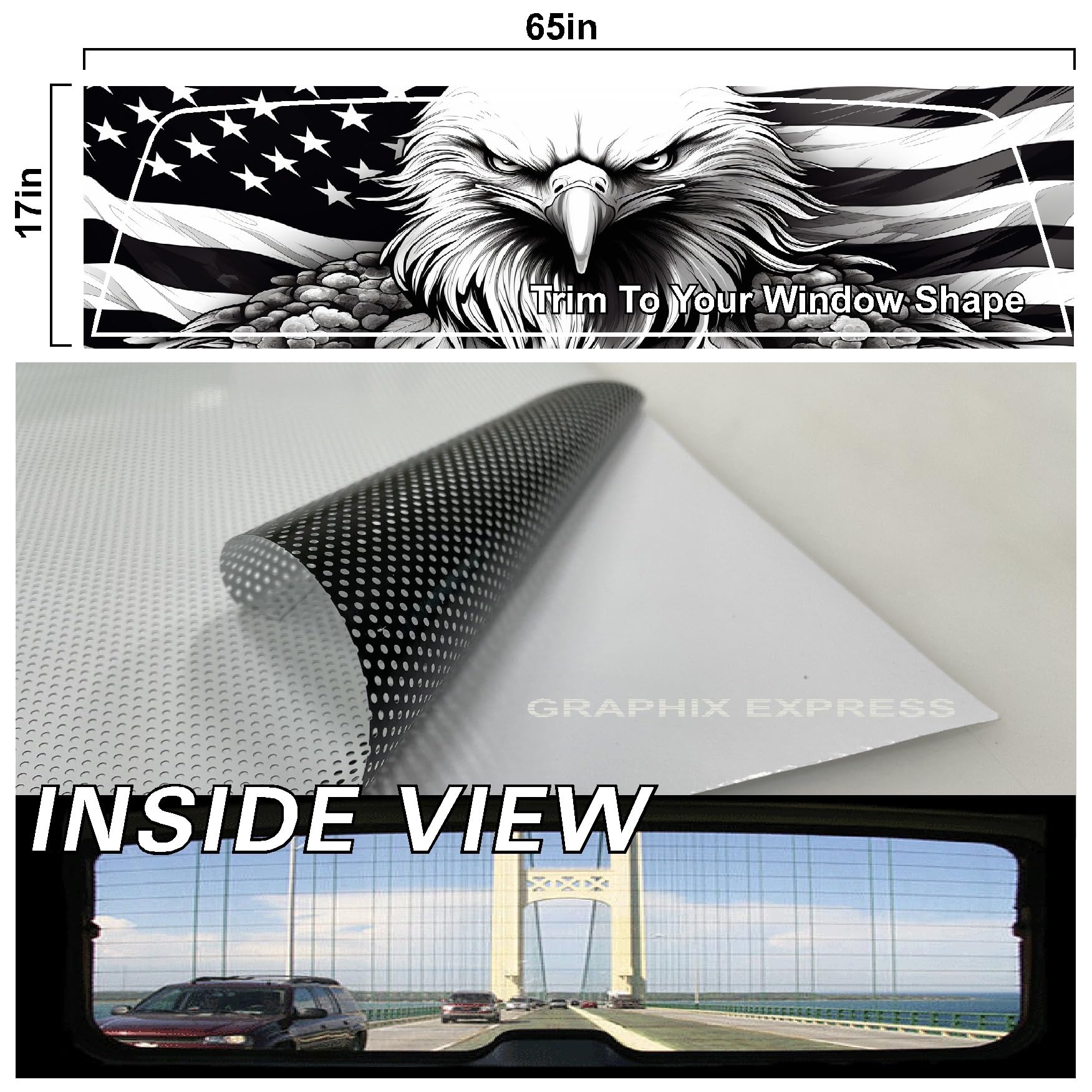 GRAPHIX EXPRESS Truck Back Window Graphics (P543 American Flag Eagle) Universal See Through Rear Window Vinyl Wrap - Full Window Decals for Trucks - Truck Window Decals