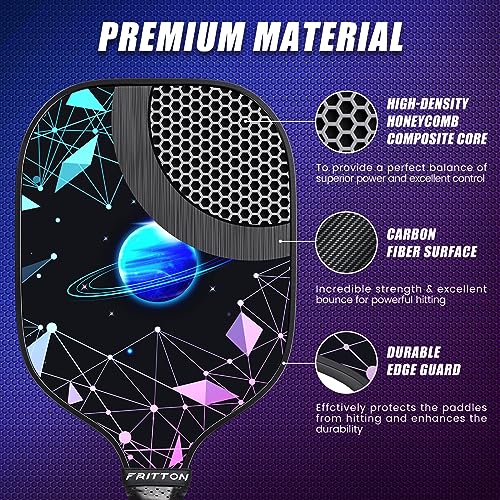 Pickleball Paddles Set of 2, USAPA Approved Carbon Fiber Pickleball Paddle with Enhanced Honeycomb Core and Anti-Slip Cushioned Grip, Fritton Pickleball Set for Beginners to Advanced Players
