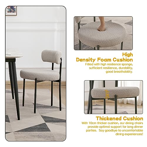 EDWELL Boucle Dining Chairs Set of 2, Round Upholstered Dining Chairs with Black Metal Legs, Modern Dining Room Chairs for Dining Room, Kitchen, Living Room
