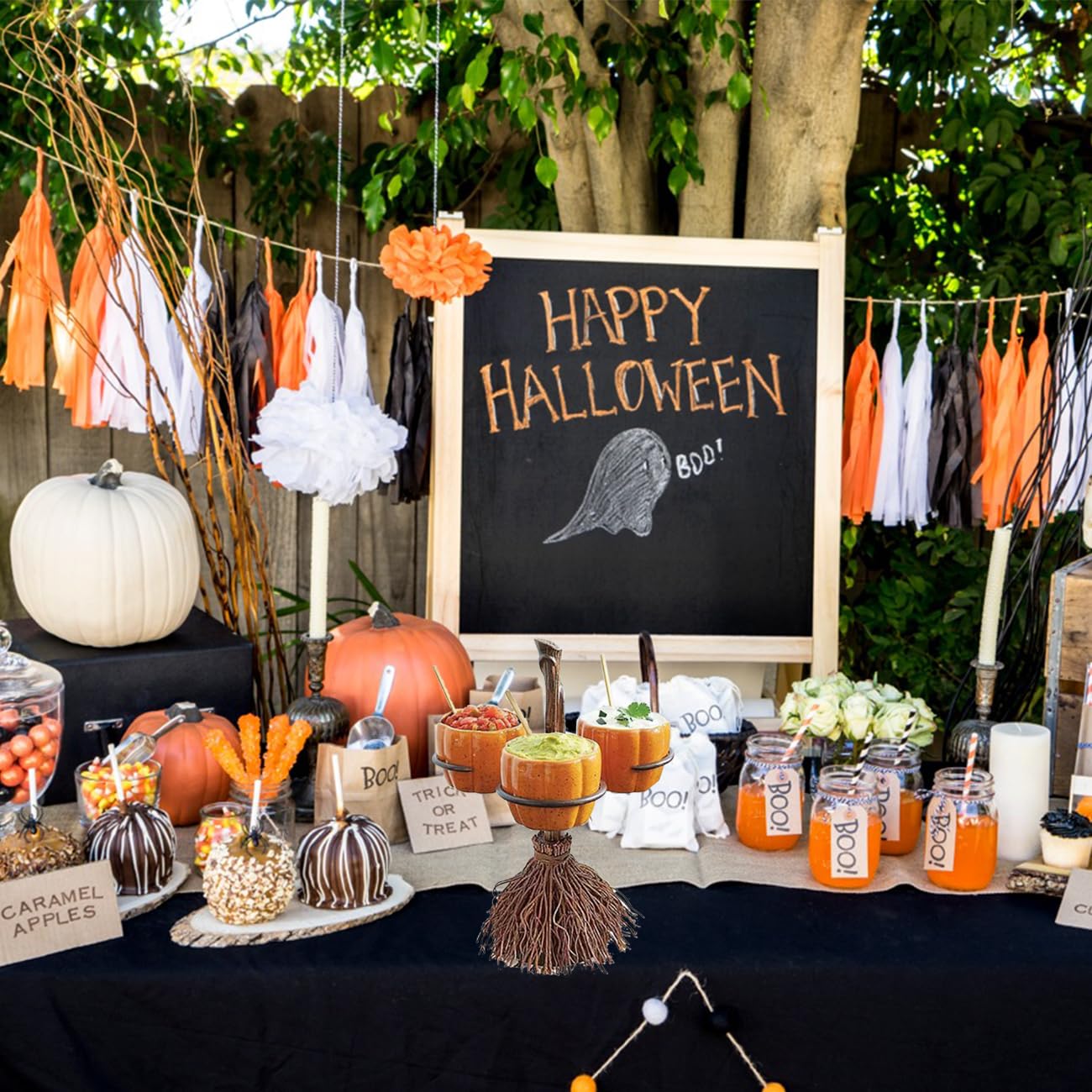 BWDCQMX Halloween Candy Holder Cupcake Stand Pumpkin Bowl Halloween Decor Witch Broom Design Candy Holder Orange Halloween Table Centerpieces Cute Decor for Halloween Parties