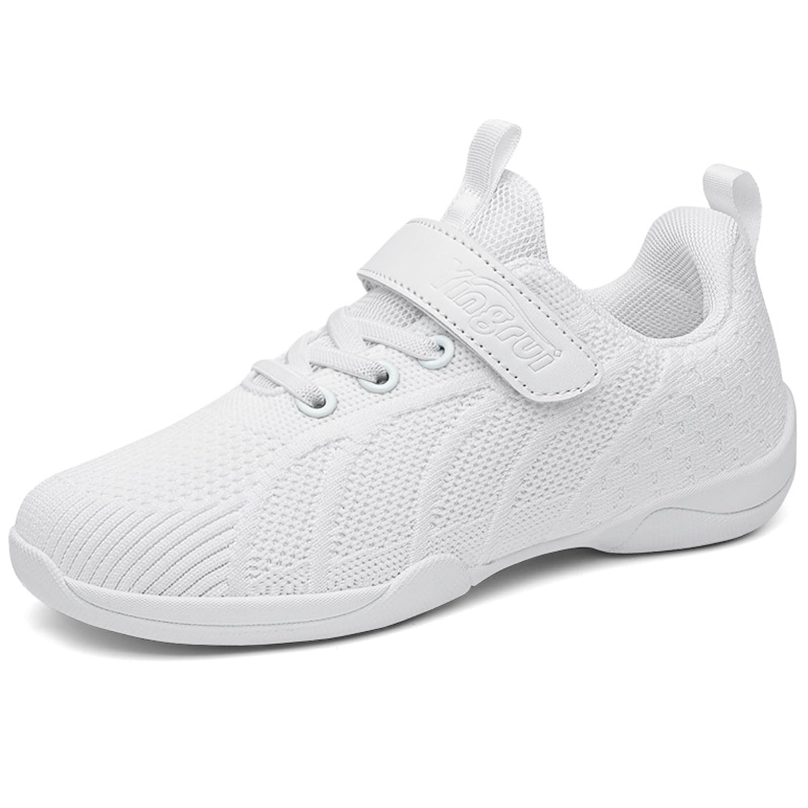 VINIGIAGIA Youth Girls Boys White Cheerleading Shoes Athletic Training Tennis Breathable Competition Mesh Hook&Loop Cheer Sneakers Size 12.5