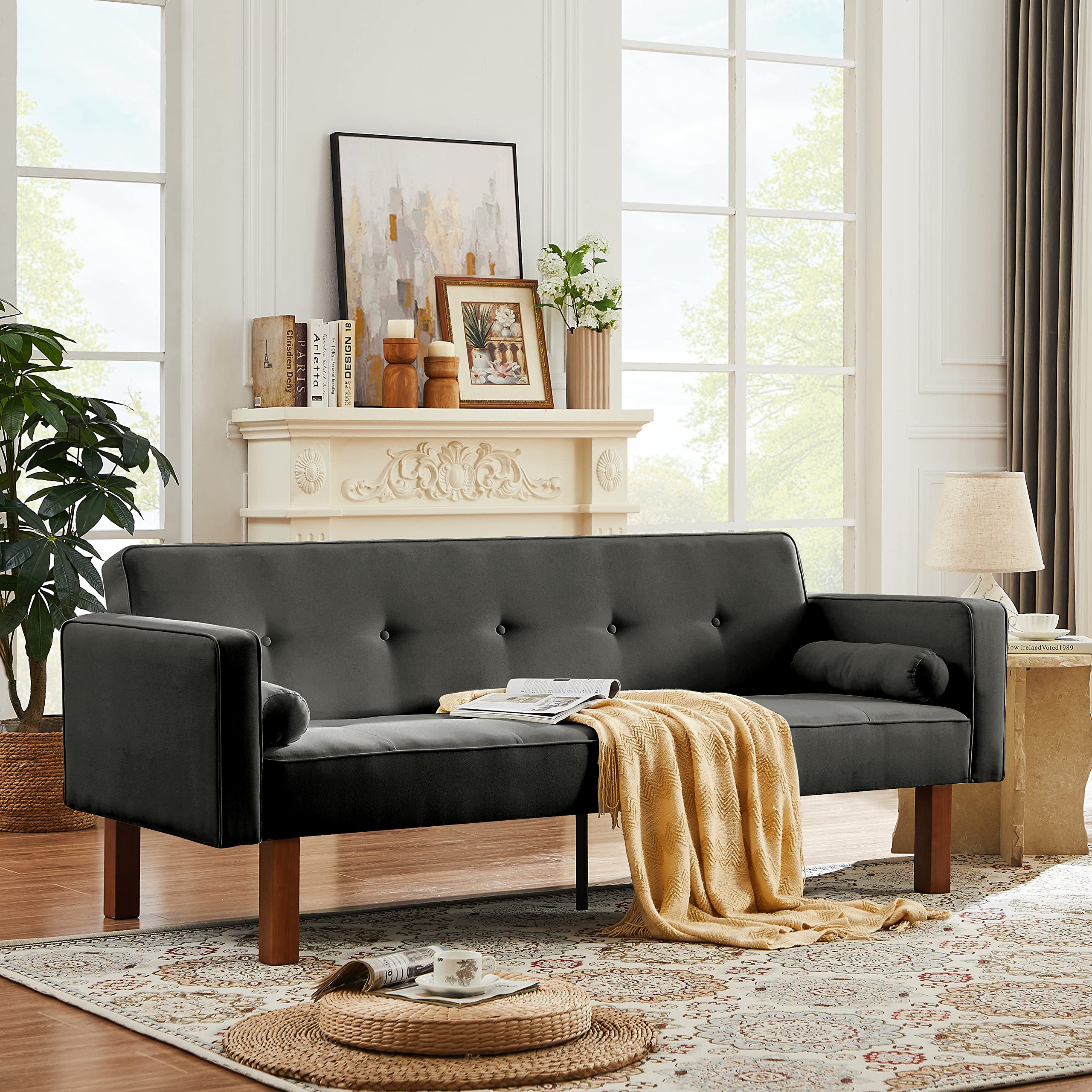 ERYE Dark Gray Linen Tufted No Pillows High Legs