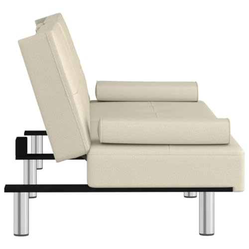 YAFF Modern Folding Sofa Bed, Faux Leather Convertible Sleeper Couch with 2 Cushions & USB connector & Cup Holders, Home Love seat Guest Bed for Living Room, Guest Room, 78.7"W x 35"D x 27.6"H— Cream