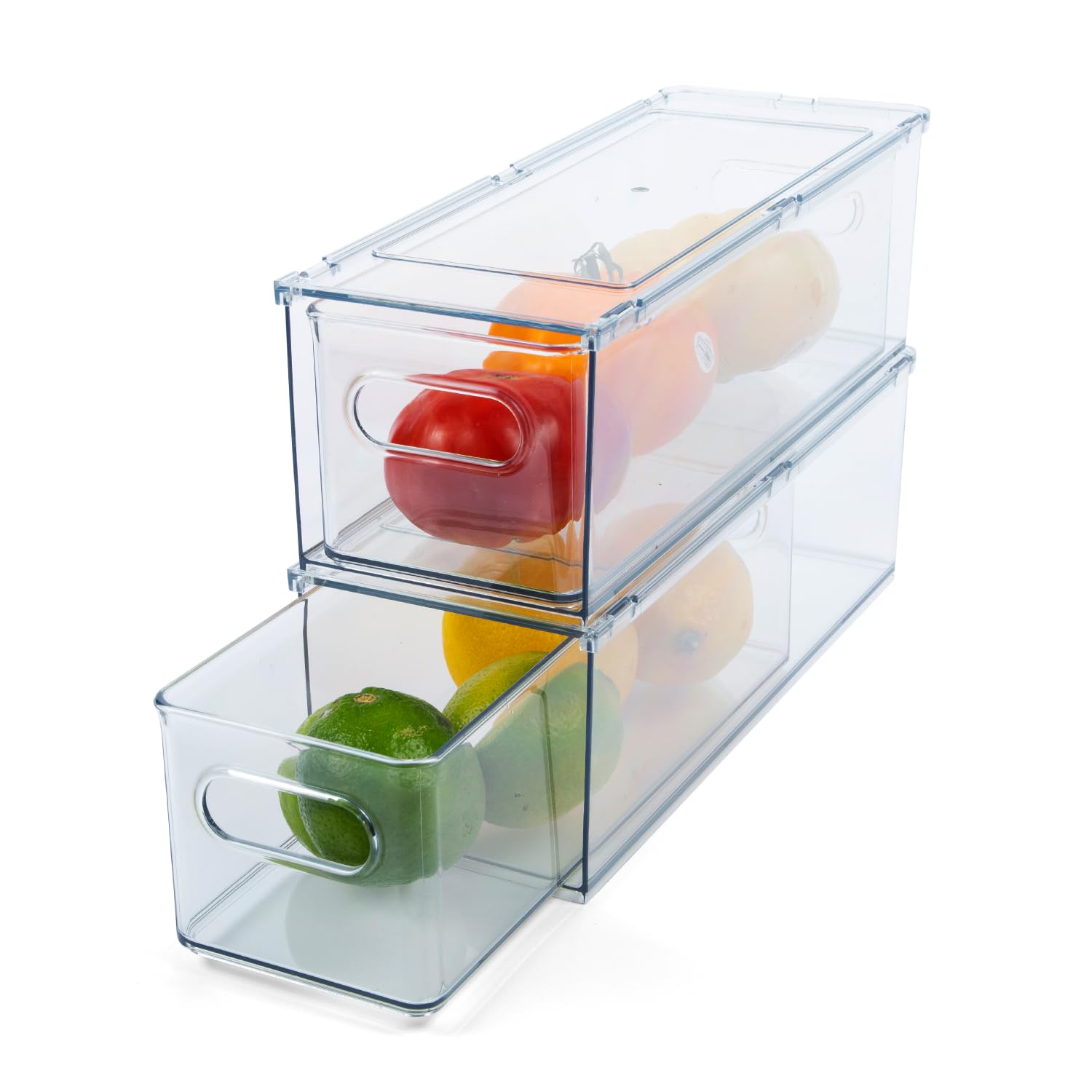 Tidy Tools Clear Refrigerator Organizer Bins For Pantry Organization and Food Storage, Stackable Plastic Storage Bins With Pull-Out Drawer β Kitchen and Pantry Storage Containers, 2 Pack