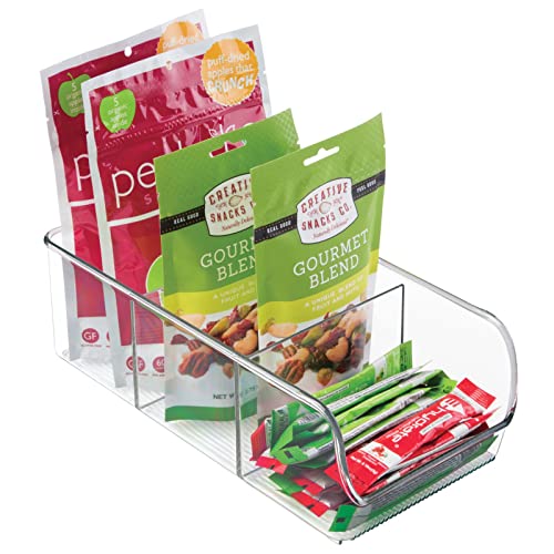 mDesign Plastic Food Storage Bin Organizer with 3 Compartments for Kitchen Cabinet, Pantry, Shelf, Drawer, Fridge, Freezer Organization - Holds Snack Bars - Ligne Collection - 2 Pack - Clear