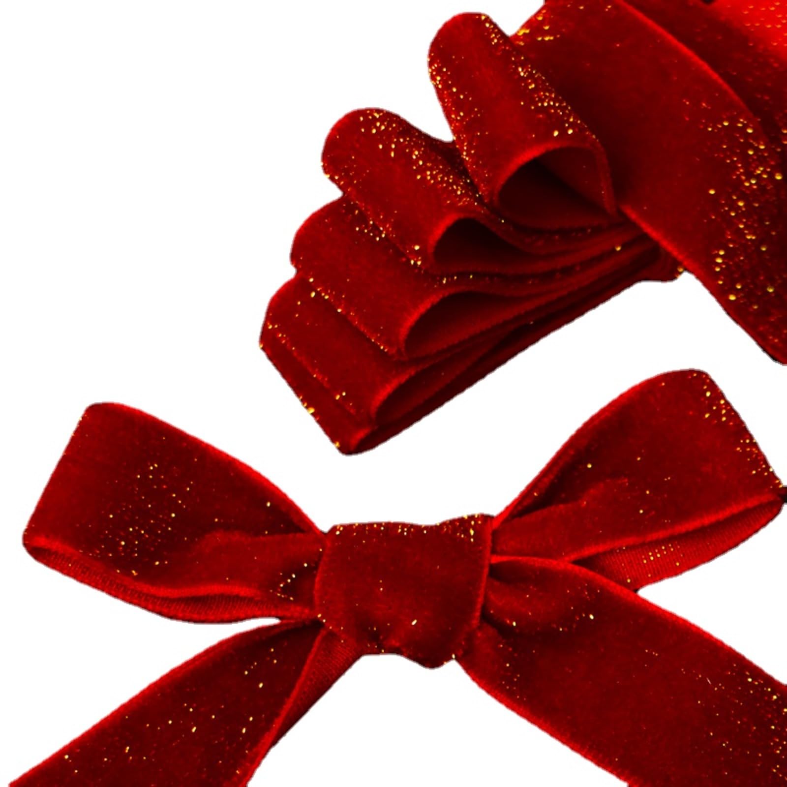 Christmas Ribbon Red Velvet 10 Yards Gold Wire Artificial Glitter Ribbons for Gift Wrapping DIY Hair Bowknot