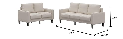 FIQHOME Set 2-Piece Storage Box,Modern Upholstered Couch and Loveseat Sofa for Living Room and Bedroom in Beige Fabric (2+3 Seat)