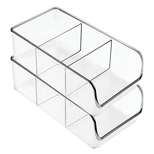 mDesign Plastic Food Storage Bin Organizer with 3 Compartments for Kitchen Cabinet, Pantry, Shelf, Drawer, Fridge, Freezer Organization - Holds Snack Bars - Ligne Collection - 2 Pack - Clear