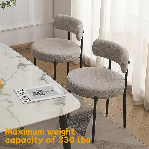 EDWELL Boucle Dining Chairs Set of 2, Round Upholstered Dining Chairs with Black Metal Legs, Modern Dining Room Chairs for Dining Room, Kitchen, Living Room