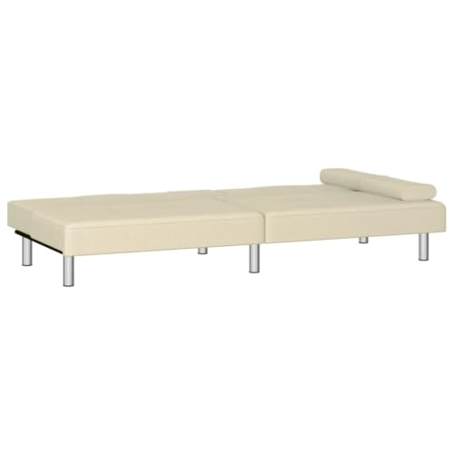 YAFF Modern Folding Sofa Bed, Faux Leather Convertible Sleeper Couch with 2 Cushions & USB connector & Cup Holders, Home Love seat Guest Bed for Living Room, Guest Room, 78.7"W x 35"D x 27.6"H— Cream