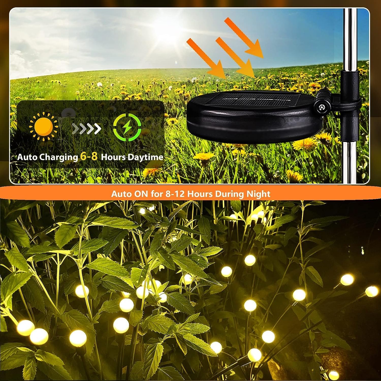 4-Pack Solar Garden Lights, Upgraded 32 LED Firefly Solar Lights for Outside, Sway by Wind, Waterproof Solar Powered Outdoor Lights for Yard Garden Decor Pathway Patio Xmas Decorations (Warm White)