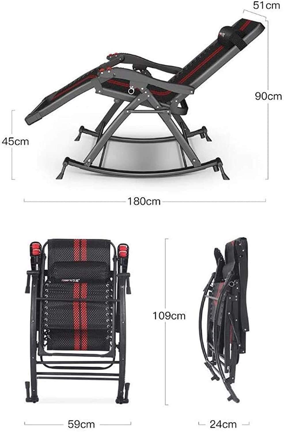 Lightweight Sun Lounger, OutdoorZeroGravity Garden Rocking Chair Folding Recliner Adjustable Sun Lounger Rocker Seat