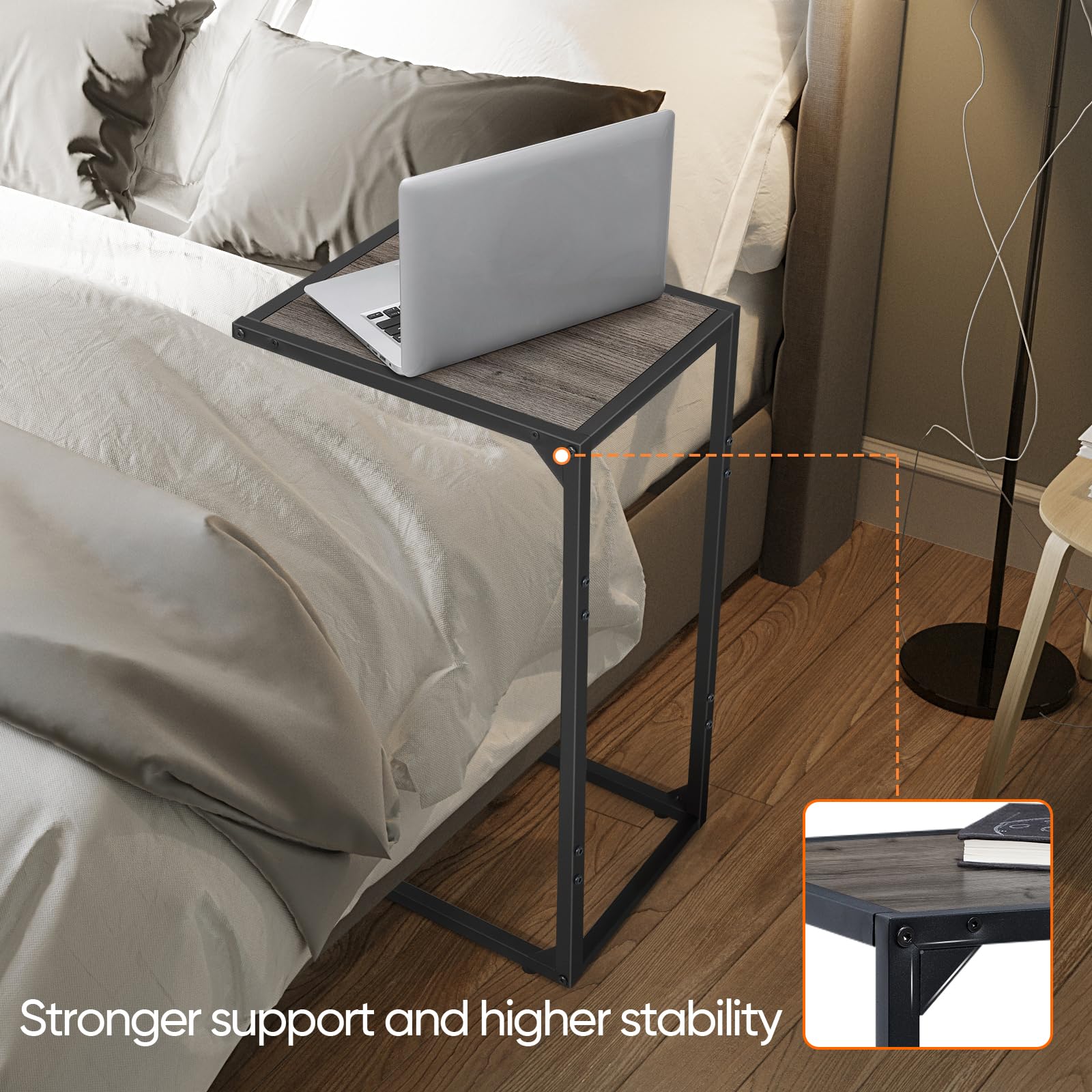 Set of 2 C Shaped End Table, Couch Tables That Slide Under, C Shaped Sofa Table for Couch, C Tray Snack Side Table for Living Room, Bedroom,Sofa, Grey