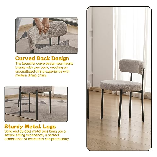 EDWELL Boucle Dining Chairs Set of 2, Round Upholstered Dining Chairs with Black Metal Legs, Modern Dining Room Chairs for Dining Room, Kitchen, Living Room