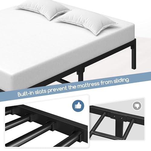 Yaheetech Metal Platform Full Bed Frame Quick Lock Tool-Free Easy Assembly 14 Inch Mattress Foundation with Ultra-Durable Steel Slat Support/No Screws and Box Spring Needed/Black