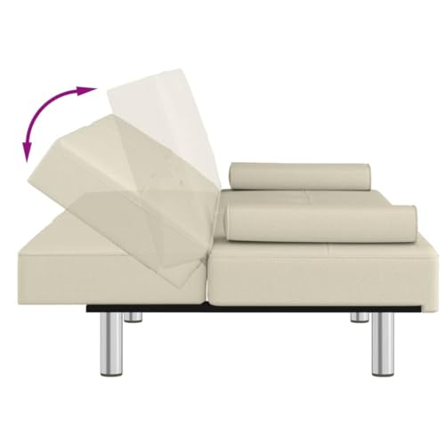 YAFF Modern Folding Sofa Bed, Faux Leather Convertible Sleeper Couch with 2 Cushions & USB connector & Cup Holders, Home Love seat Guest Bed for Living Room, Guest Room, 78.7"W x 35"D x 27.6"H— Cream