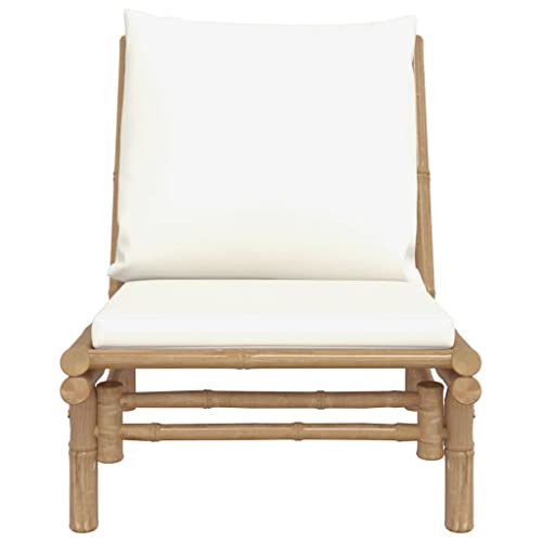 YAFF Patio Chairs 2 pcs with Cream White Cushions Bamboo-3455