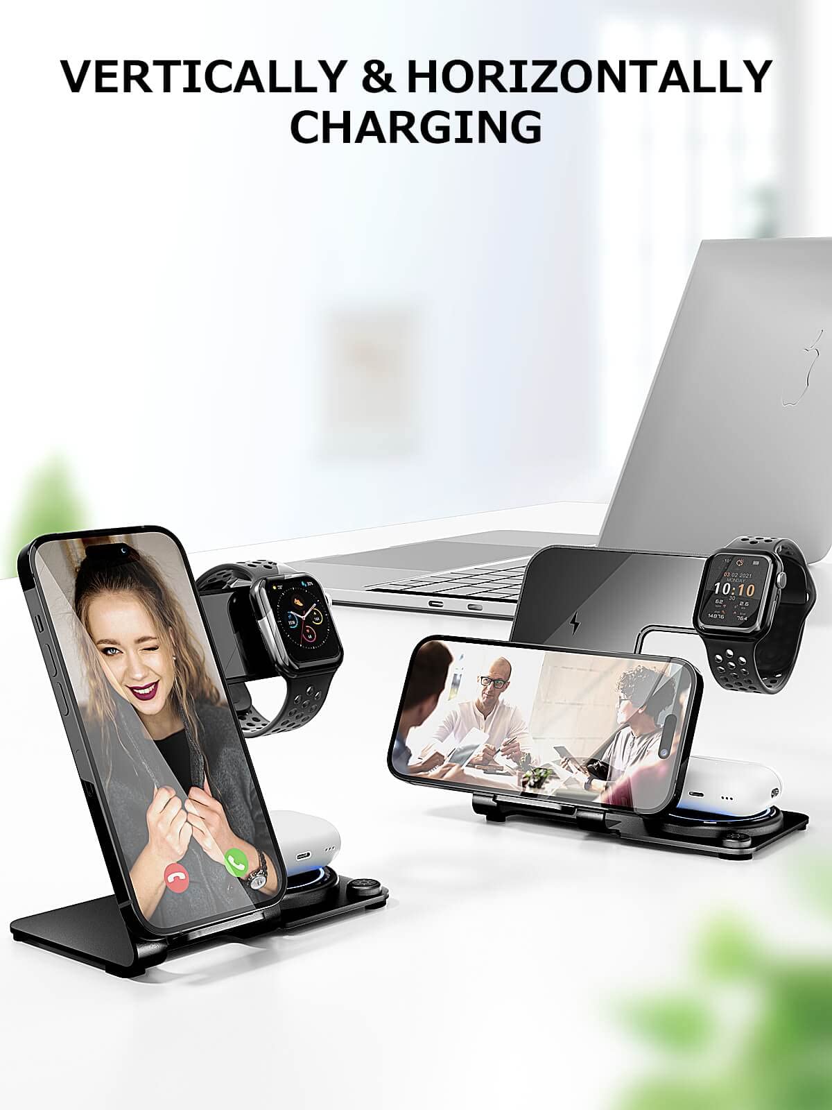 Mlfsaier 3 in 1 Charging Station for Multiple Devices Apple - Aluminum Alloy Fast Wireless Charger Stand Dock for iPhone 15/14/13/12/11/Pro/Max/XS/XR/X/8/Plus,for Apple Watch &AirPods Desk Beside