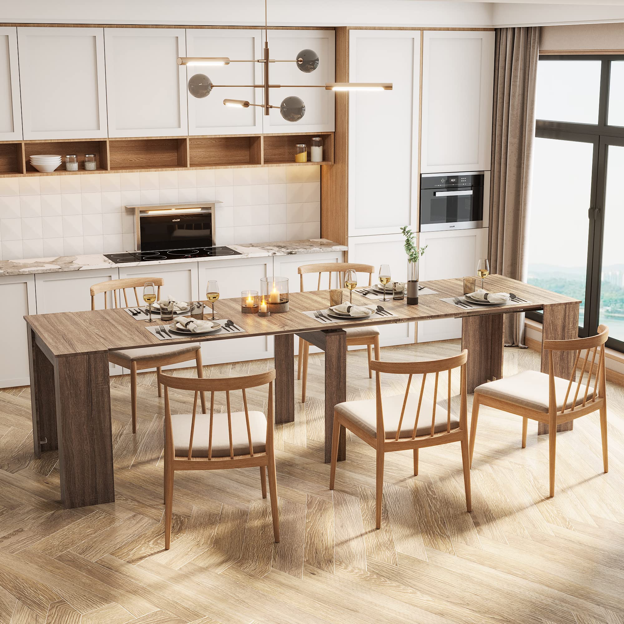 HomVent Expandable Dining Table for 6-12 Person, White Extendable Dining Room Table Wooden Kitchen Table Large Expandable Console Table Extendable from 20" to 118" Dining Table for