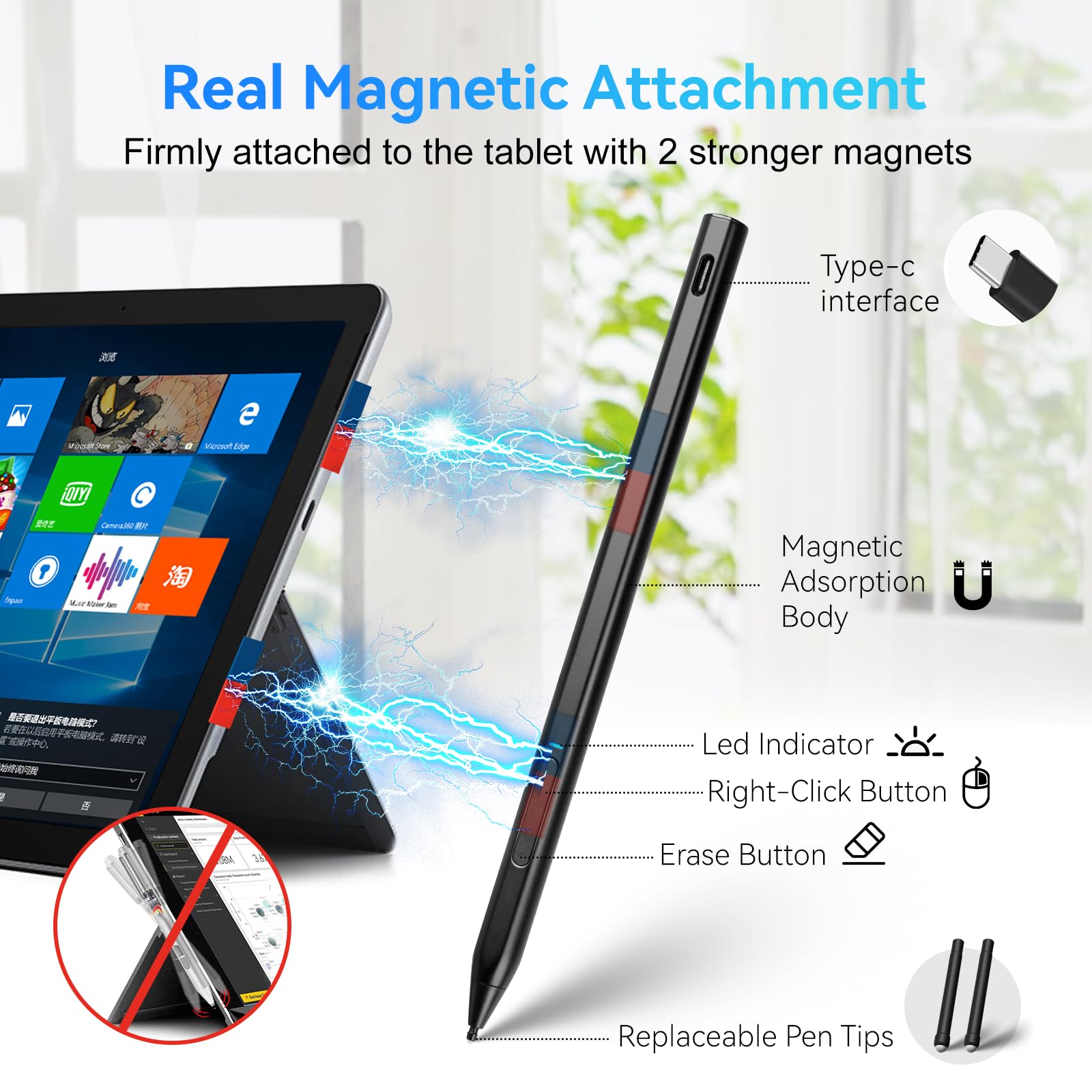 EVACH Stylus Pen for Remarkable Paper Pro with Eraser and Palm Rejection,Rechargeable Replacement for Remarkable Paper Pro Marker Plus with 4096 Pressure,Black