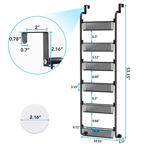 1Easylife 6-Tier Over the Door Pantry Organizer, Heavy-Duty Metal Pantry Door Organizer with 6 Baskets, Hanging Storage Door Organization Kitchen Spice Rack (6x4.72"Width Baskets, Black)