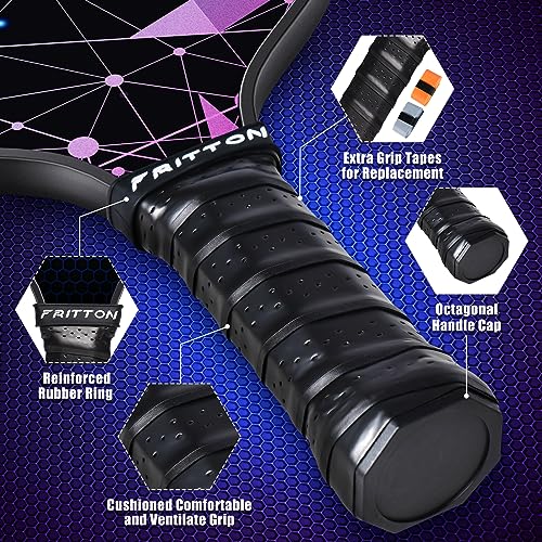 Pickleball Paddles Set of 2, USAPA Approved Carbon Fiber Pickleball Paddle with Enhanced Honeycomb Core and Anti-Slip Cushioned Grip, Fritton Pickleball Set for Beginners to Advanced Players