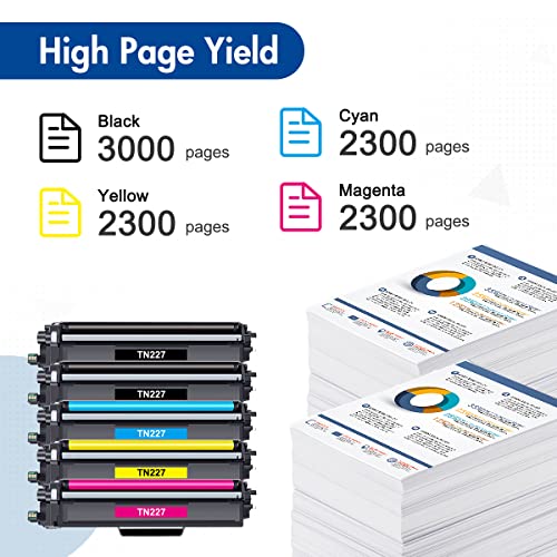 TN-227BK/C/M/Y High Yield 5 Pack Compatible for Brother TN227 TN-227 TN223 TN-223BK/C/M/Y Toner for MFC-L3750CDW MFC-L3770CDW HL-L3290CDW HL-L3210CW HL-L3230CDW MFC-L3710CW HL-L3270CDW Printer