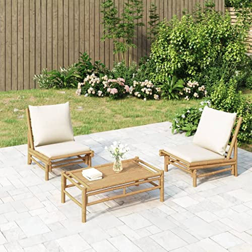 YAFF Patio Chairs 2 pcs with Cream White Cushions Bamboo-3455