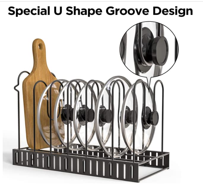 GeekDigg Pot Rack Organizer For Cabinet or Countertop, 3 DIY Methods Pot Rack, Height and Position are Adjustable 8+ Pots and Pan Lid Holder, Black Metal Kitchen Pantry Organizer Upgraded Version