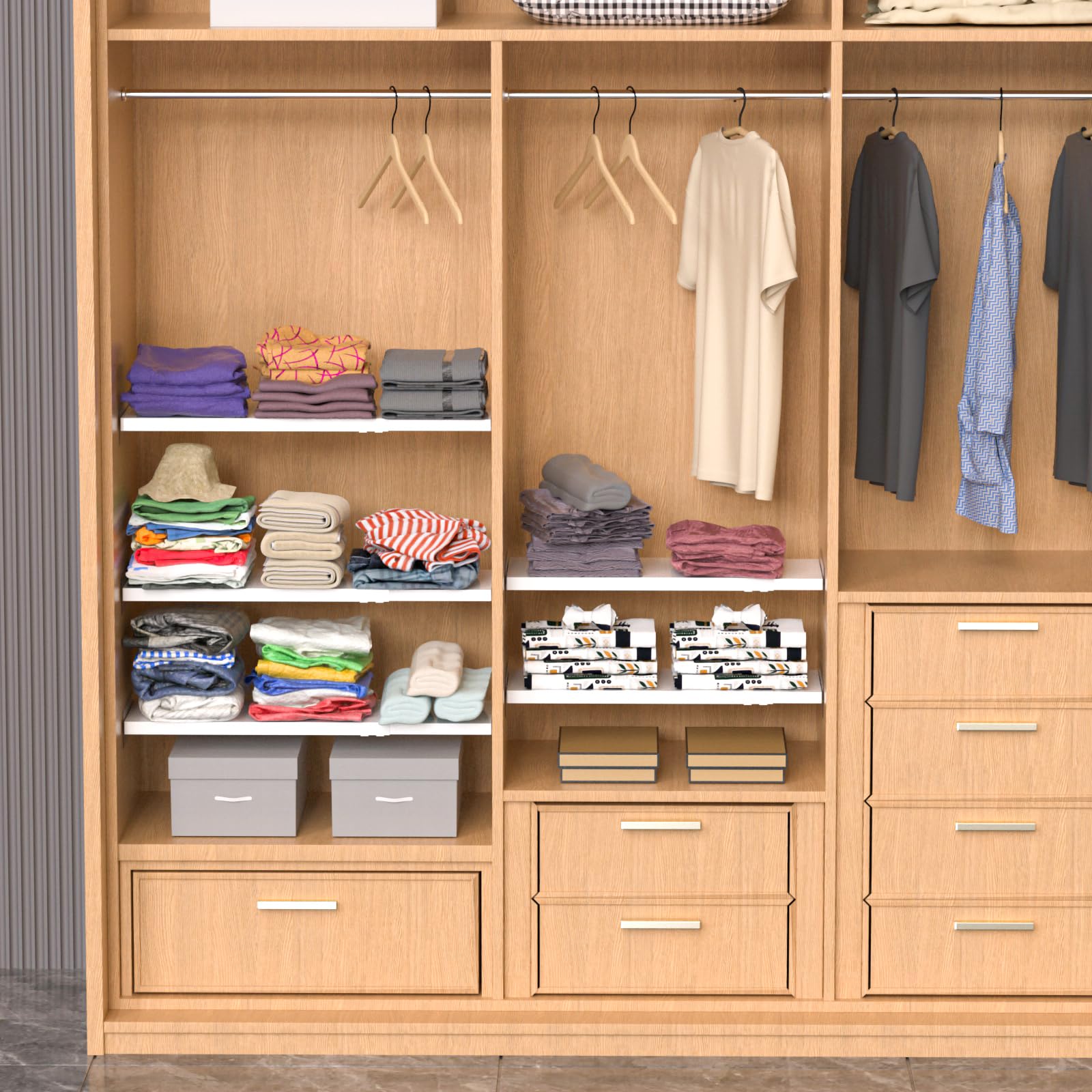 SlimmKISS Expandable Closet Tension Shelves Organizers, Adjustable Shelf for Cabinet Rack Storage Wardrobe Divider Shelving for Pantry 2 Pack (Perforated White,W11.81 x L: 17" to 31")